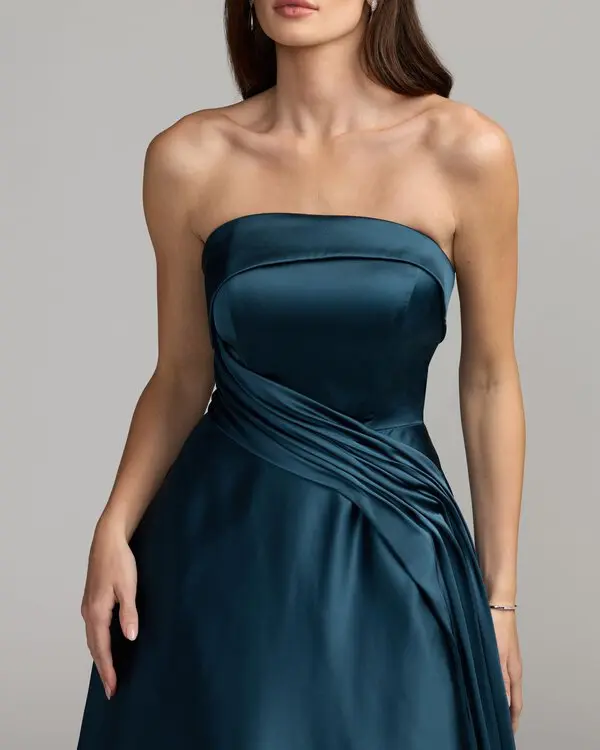 Mac Duggal Strapless Draped Satin Ball Gown