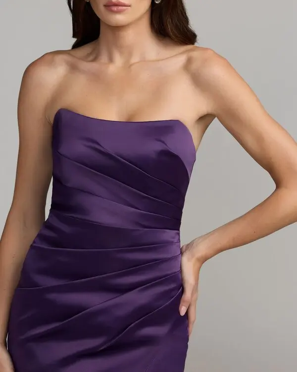 Mac Duggal Strapless Satin Gown With High Slit
