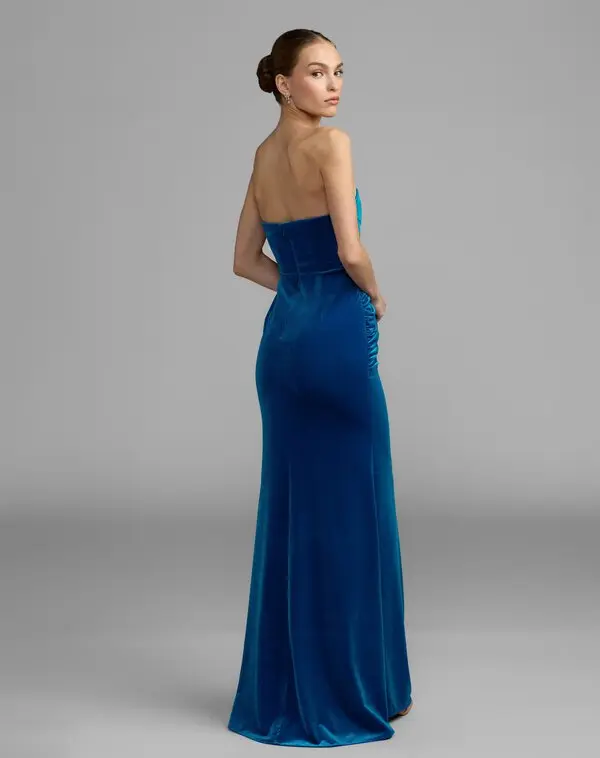 Mac Duggal Strapless Velvet Draped Column Gown