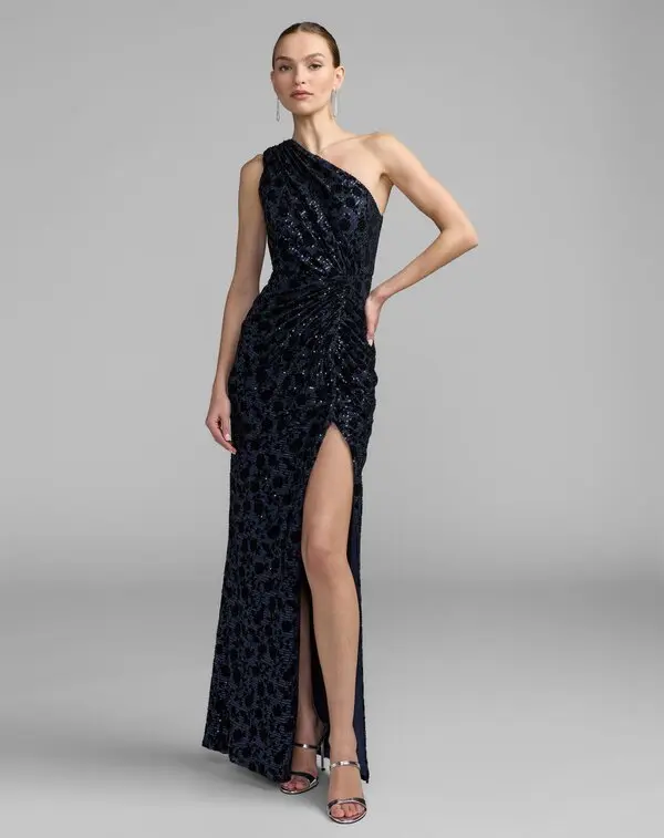 Mac Duggal Floral Sequin One Shoulder Gown