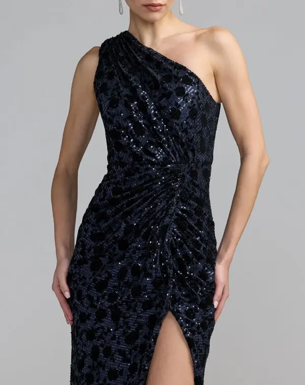 Mac Duggal Floral Sequin One Shoulder Gown