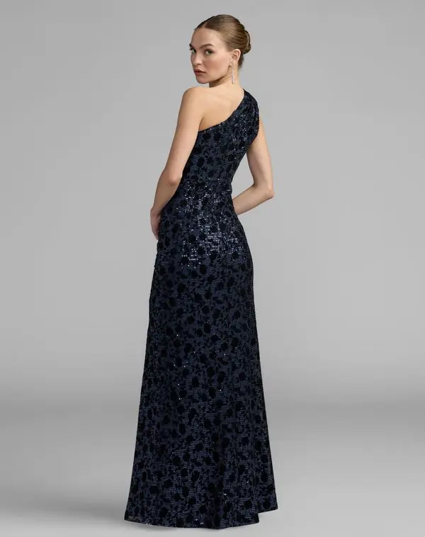 Mac Duggal Floral Sequin One Shoulder Gown