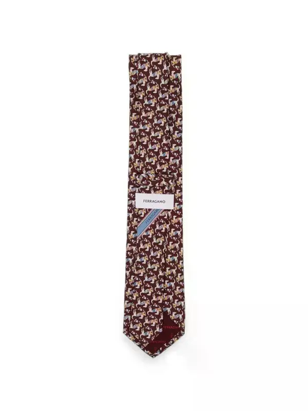 FERRAGAMO Animali Dog-print Tie - Red