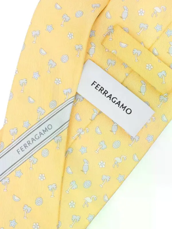 FERRAGAMO Flamingo-print Neck Tie - Yellow