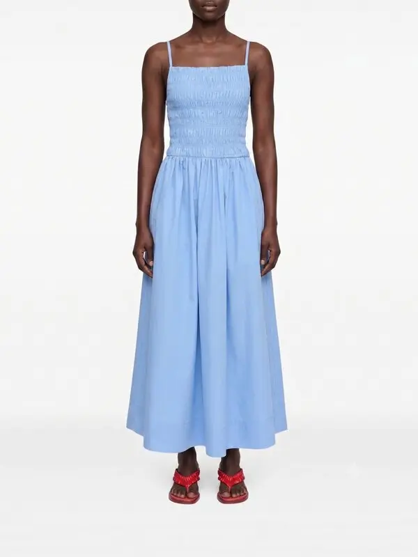 GANNI A-line Cotton Midi Dress With Square Neckline And Thin Straps - Gnawed Blue