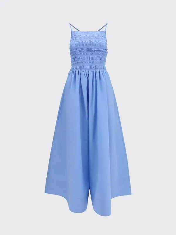 GANNI A-line Cotton Midi Dress With Square Neckline And Thin Straps - Gnawed Blue