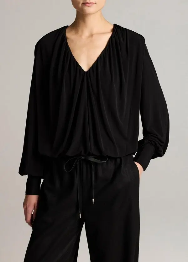 Vince Matte Jersey V-neck Bubble Top - Black