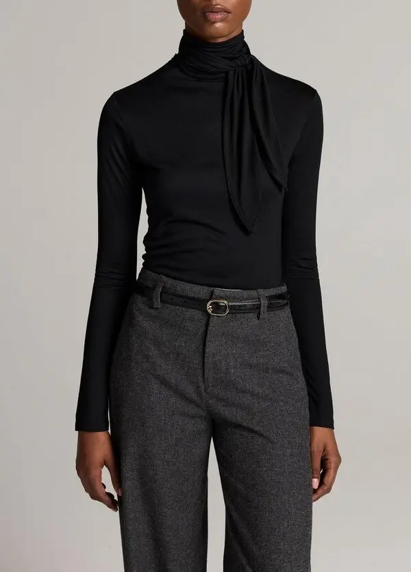 Vince Jersey Tie-neck Long-sleeve Top - Black