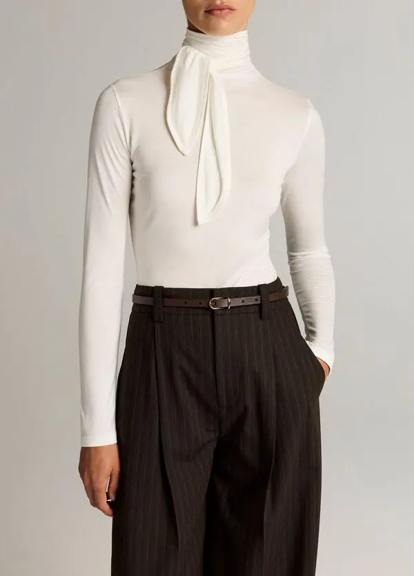 Vince Jersey Tie-neck Long-sleeve Top