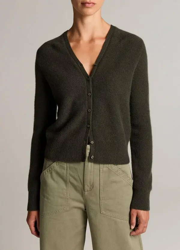 Vince Plush Cashmere V-neck Cardigan - Dark Moss