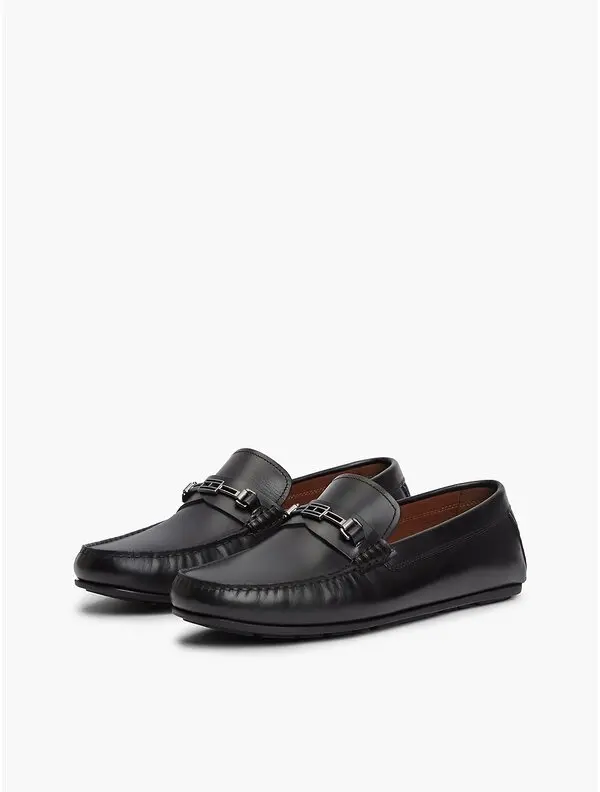 Tommy Hilfiger Flag Hardware Leather Driving Loafer - Black