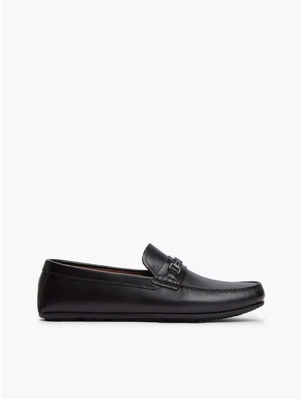 Tommy Hilfiger Flag Hardware Leather Driving Loafer - Black