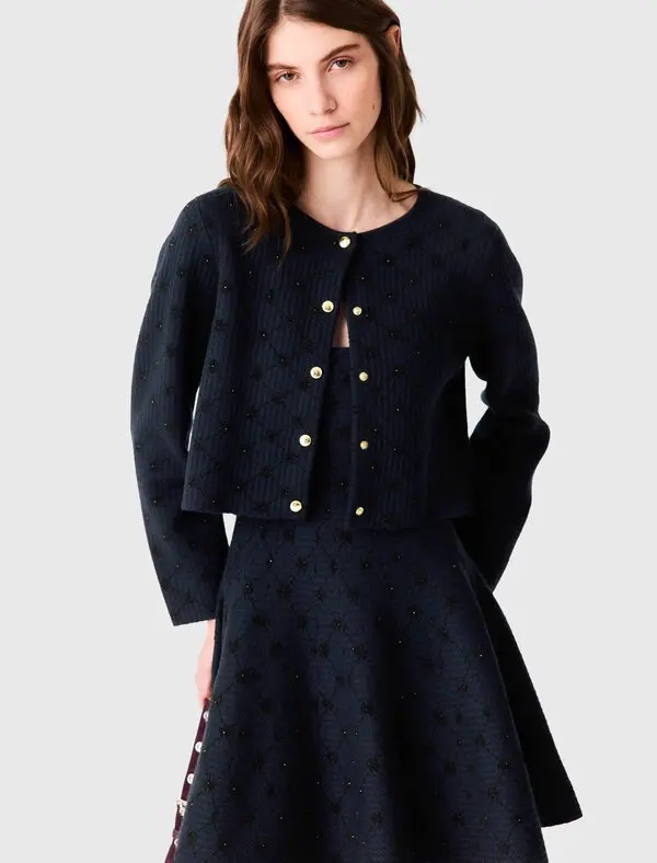 Maje Jacquard Cardigan With Sequins