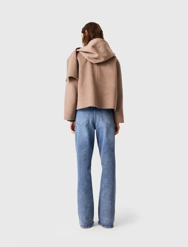 Maje Short Double-faced Coat With Removable Hooded Scarf