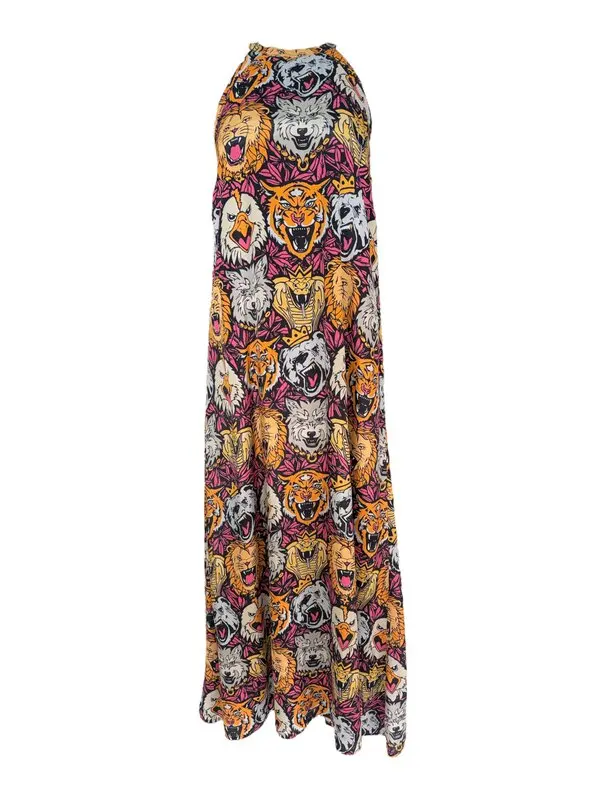 ANY OLD IRON Orange / Yellow Multicolor Born Wild Halter Dress
