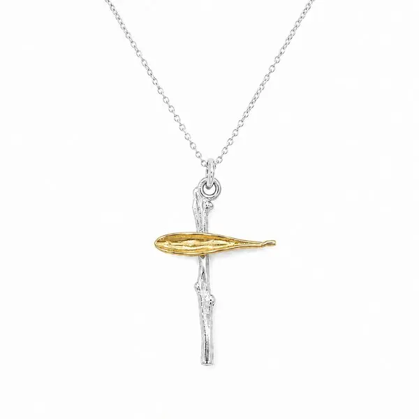 MOTHER NATURE JEWELRY Two-tone Cross Olive Leaf Necklace - Gold/silver