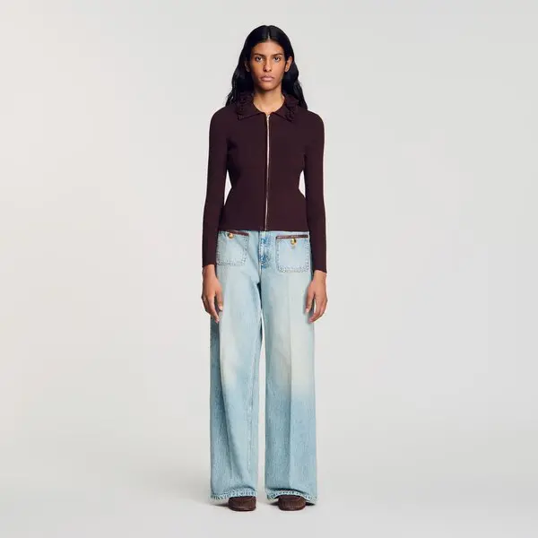 Sandro Cardigan With Floral Collar