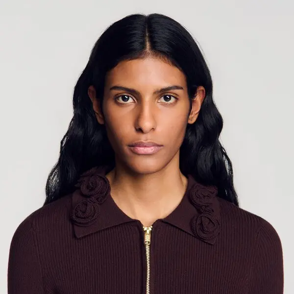 Sandro Cardigan With Floral Collar