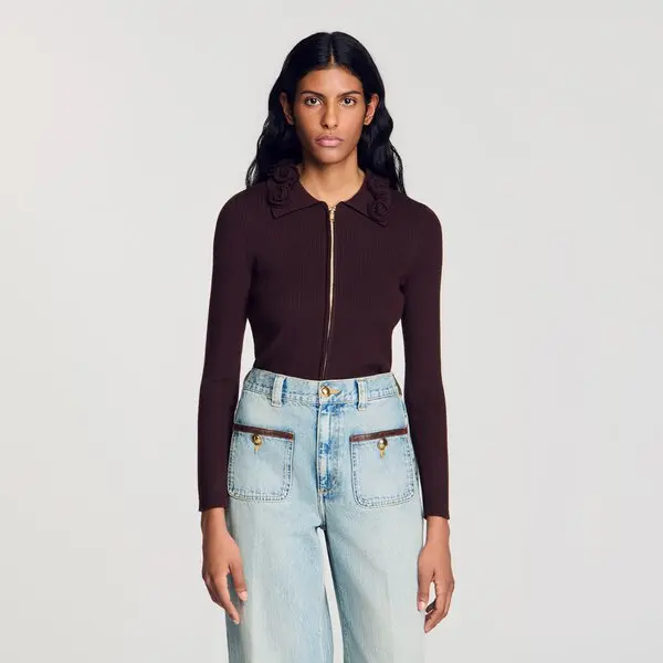 Sandro Cardigan With Floral Collar