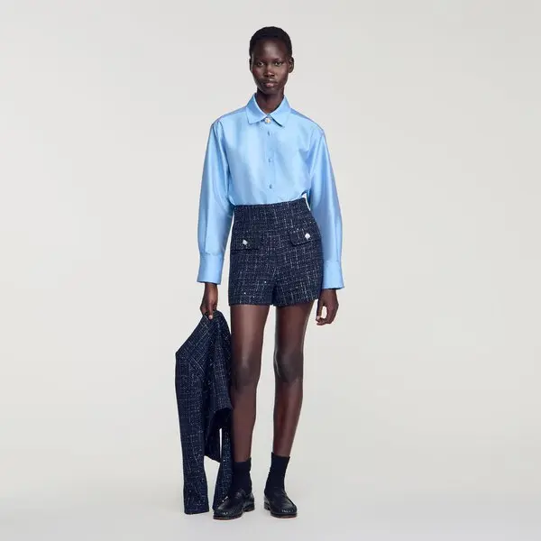 Sandro High-waisted Fancy Tweed Shorts