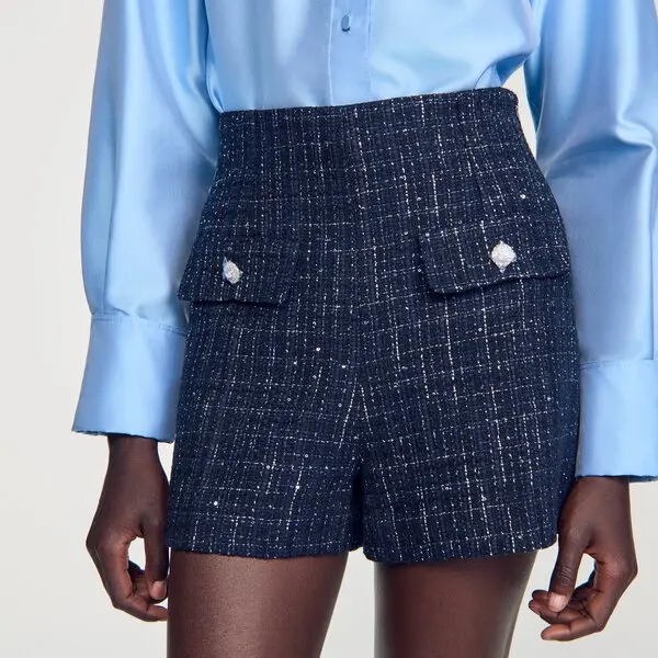 Sandro High-waisted Fancy Tweed Shorts