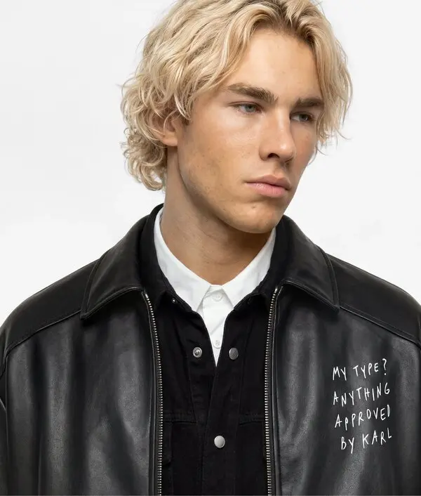 Karl Lagerfeld Faux Leather Bomber Jacket