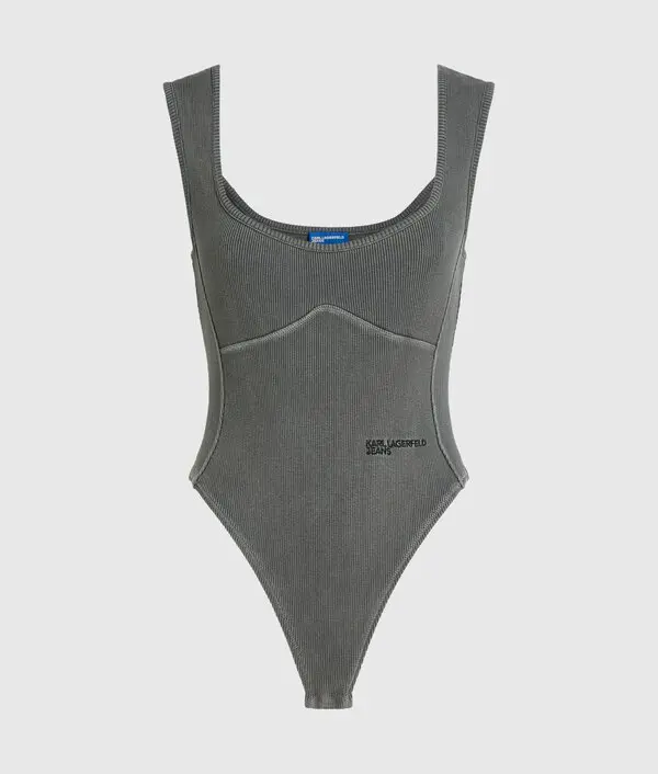 Karl Lagerfeld Ribbed Organic Cotton Jersey Bodysuit