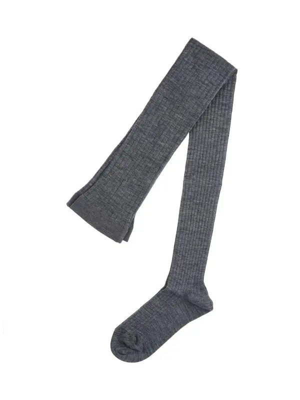 JIL SANDER Wool Blend Ribbed Thigh High Socks - Gray
