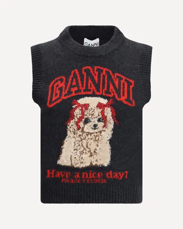 GANNI Graphic Wool Vest Feale - Black