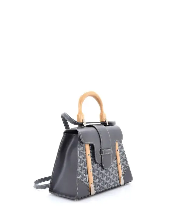 Goyard Pm Saigon Top Handle Bag Coated Canvas With Leather - Gray