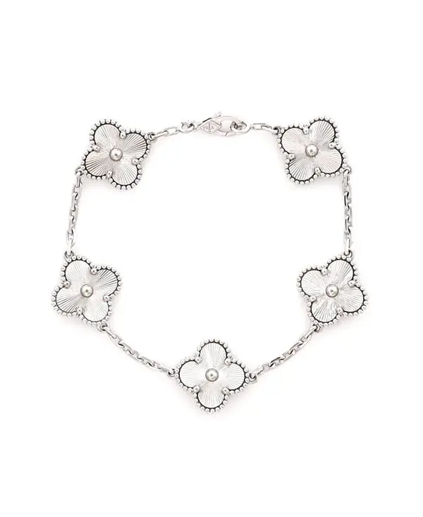VAN CLEEF & ARPELS Vintage Alhambra 5 Motifs Bracelet Guilloche 18k Gold - White