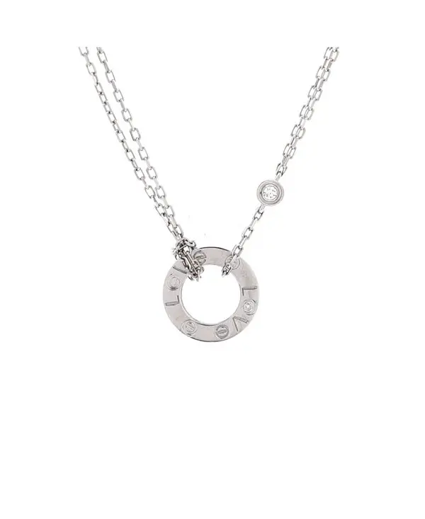 CARTIER 2 Diamonds Love Pendant Necklace 18k Gold With Diamonds, 16 - White