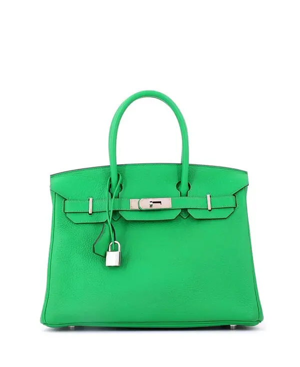 Hermès Birkin 30 Handbag Green Clemence With Palladium Hardware