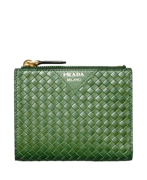 Prada Small Woven Madras Leather Wallet