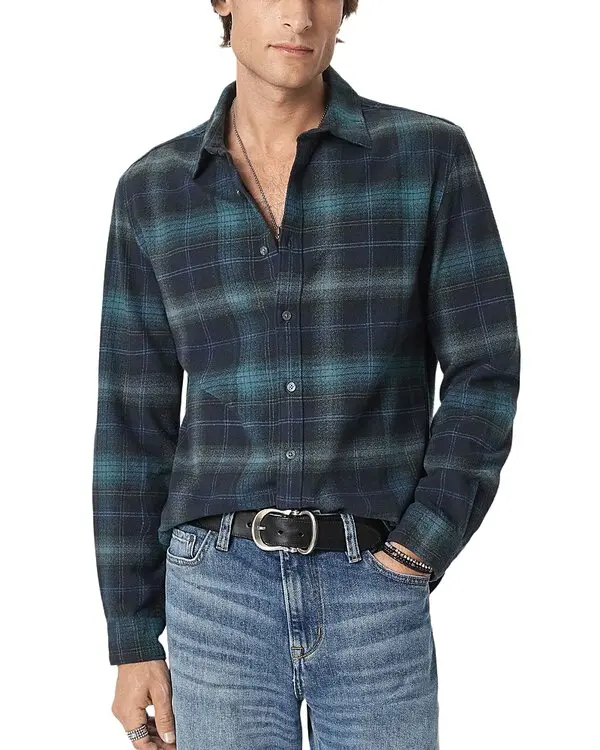 John Varvatos Brindley Plaid Cotton Shirt - Navy