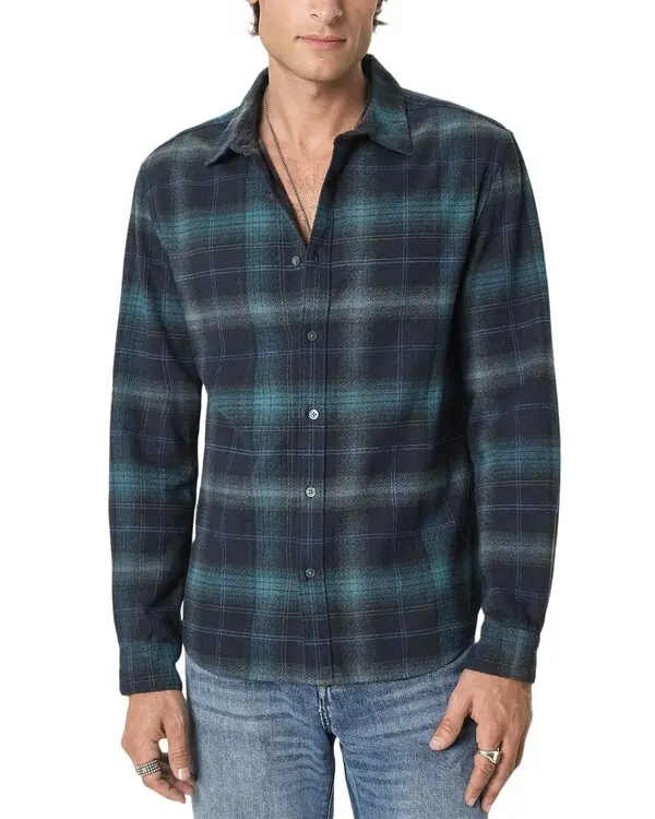 John Varvatos Brindley Plaid Cotton Shirt - Navy