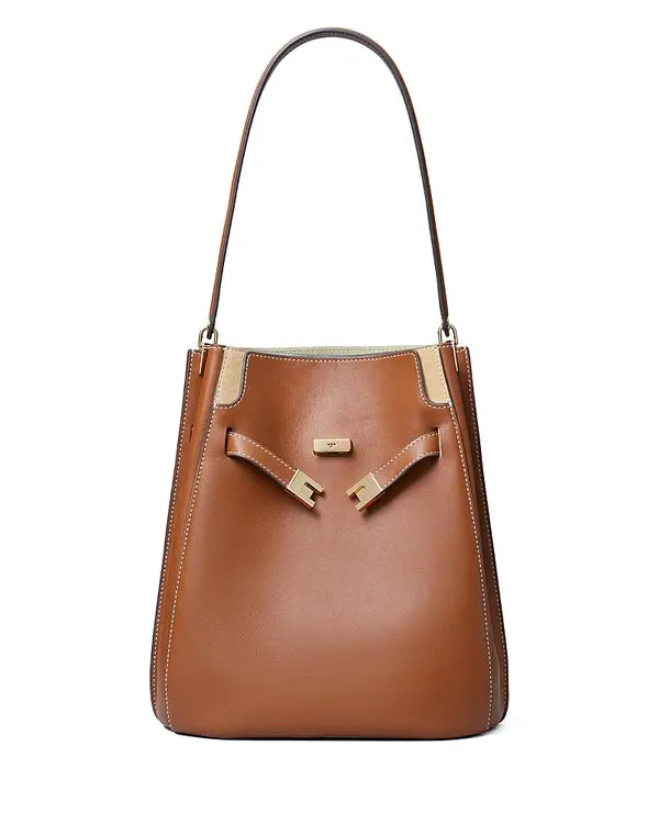 Tory Burch Lee Radziwill Leather Bucket Bag - Aged Tan