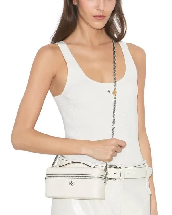 Tory Burch Charlie Quilted Leather Crossbody Bag - Light Cream