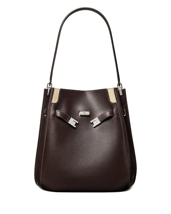 Tory Burch Lee Radziwell Leather Bucket Bag - Cocoa