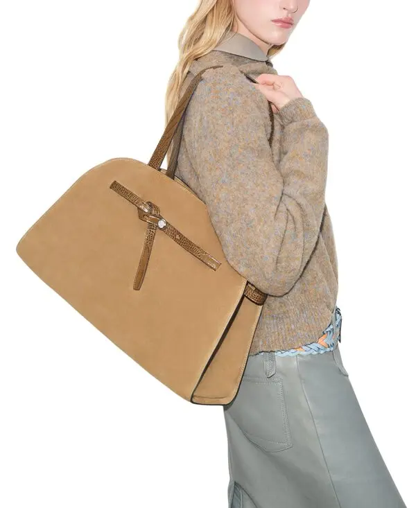 Tory Burch Romy Suede Bauletto Bag - Stone
