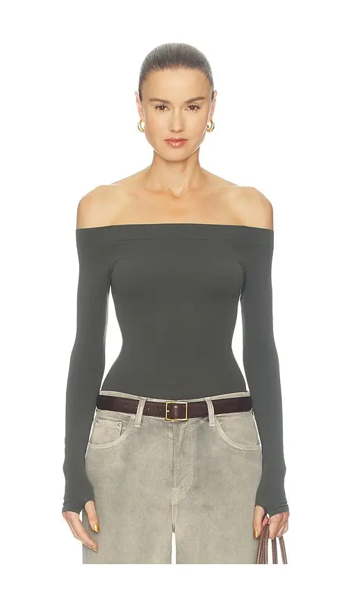 Commando Ballet Off-shoulder Bodysuit In Grey - Hazel