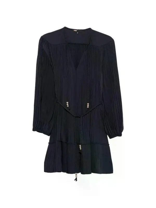 Maje Pleated Tie-fastening Mini Dress - Blue