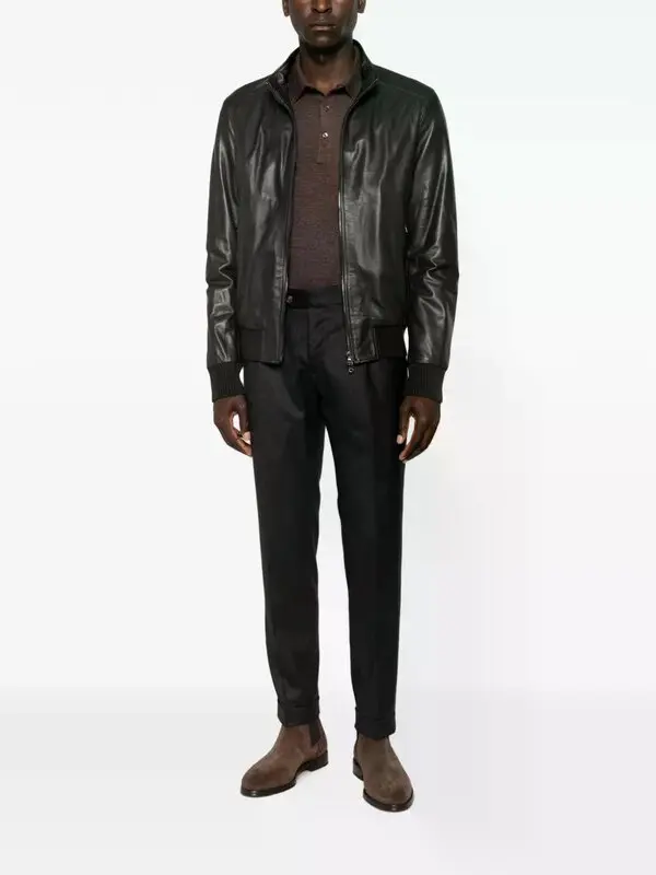 BARBA NAPOLI Dakota Leather Bomber Jacket - Brown