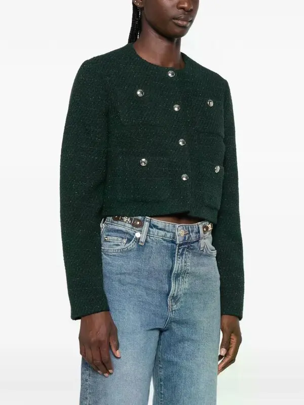 Maje Checked Cropped Tweed Jacket