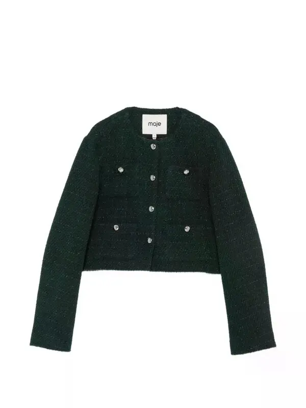 Maje Checked Cropped Tweed Jacket
