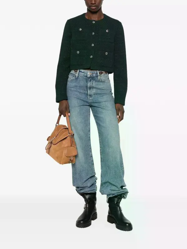 Maje Checked Cropped Tweed Jacket