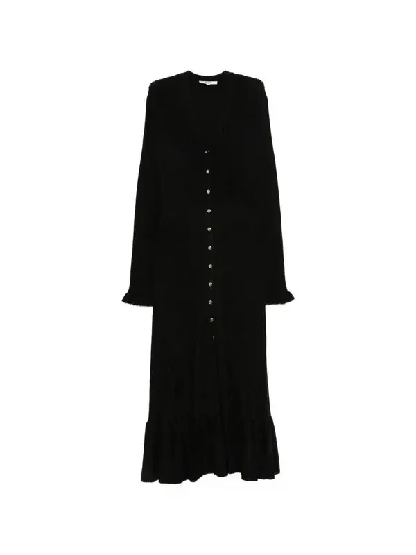 Maje Ribbed-knit Ruffled-trim Midi Dress