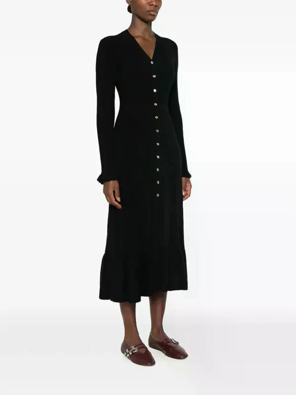 Maje Ribbed-knit Ruffled-trim Midi Dress