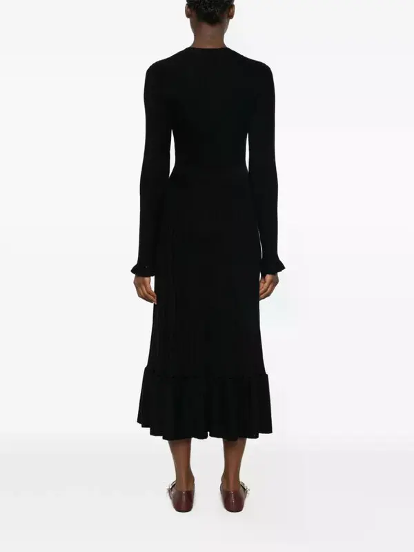Maje Ribbed-knit Ruffled-trim Midi Dress