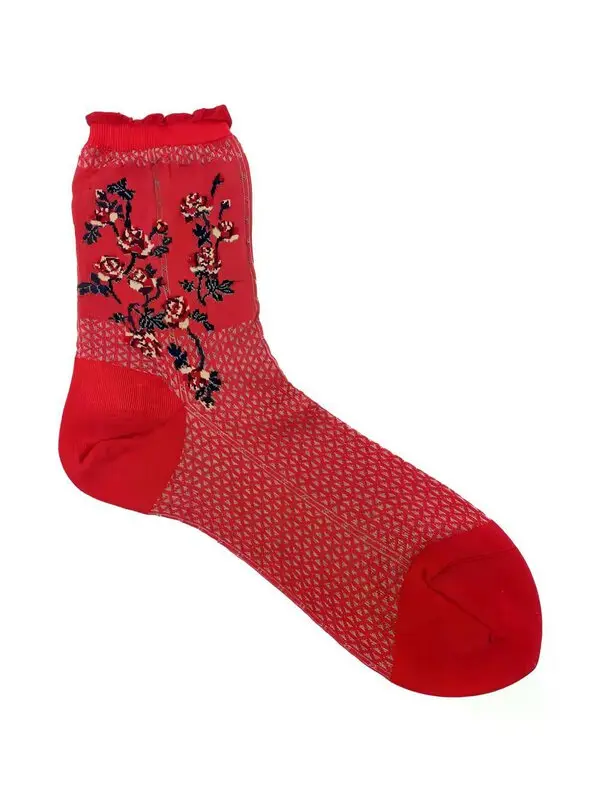 ANTIPAST Floral Embroidered Ruffled Socks